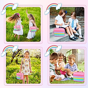 MOVCZON Rainbow Lunch Box for Girls Kids Lunch Bag Set School Supplies for Kids Insulated Lunch Tote Bag- Picnic Leakproof Cooling Lunch Containers with Adjustable Shoulder Strap Back to School