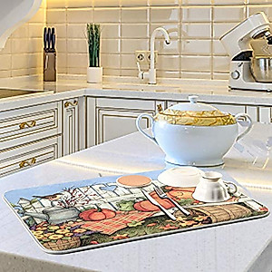 UMIRIKO Autumn Bird Sunflower Fall Pumpkin Dish Drying Mat for Kitchen Counter Thanksgiving Absorbent Fast Drying Pad Kitchen Dish Drainer Mat 18x24in 2020884