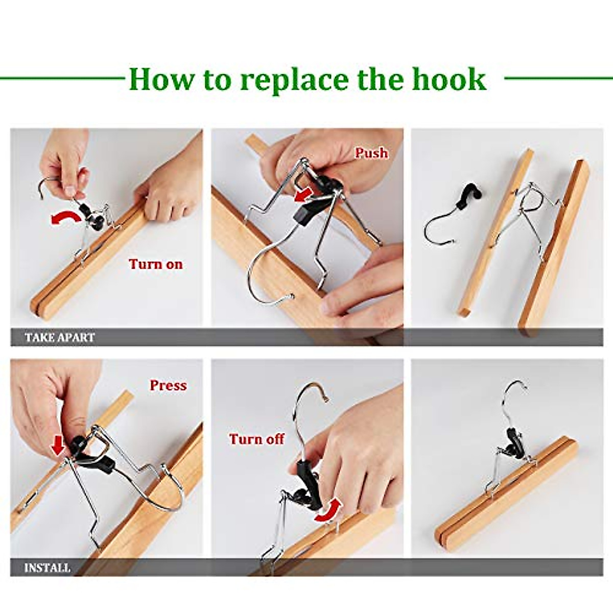 Wooden Pant Hangers, Lemonfilter 12 Pack Pant Hangers Wood with Non Slip Padded Velvet, Non Slip Pants Pangers with 360° Swivel Hook, Natural Wooden Dress Pants Hangers for Men, Skirts, Trousers, Wigs