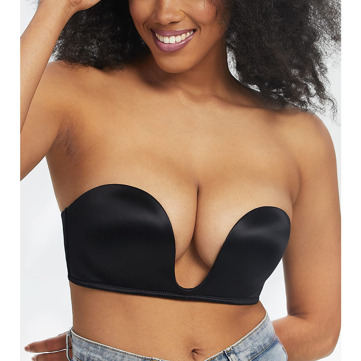 HACI Comfort Strapless Bra Push Up Demi Bras Seamless Underwire(Black,34A)