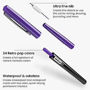 ARTEZA Permanent Markers, Set of 24, Ultra-Fine Tip, Retro Pop Colors