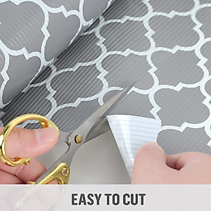 Moretoes Shelf Liners for Kitchen Cabinets, Non-Adhesive 17.5 Inch x 25 Feet Non Slip Durable and Strong Drawer Liner Roll for Wire Shelf Cupboard Dresser Closet (White Rhombus Gray Bottom)