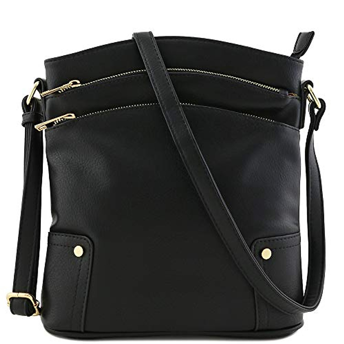 ALYSSA Triple Zip Pocket Large Crossbody Bag (Black)