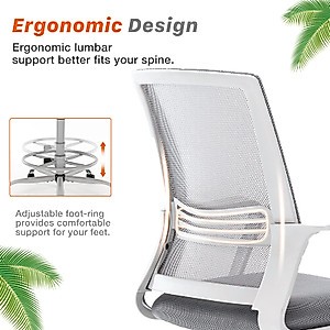 AFO Mid-Back Mesh Tall Office Drafting Stool Chairs with Armrest for Standing Desk, Grey