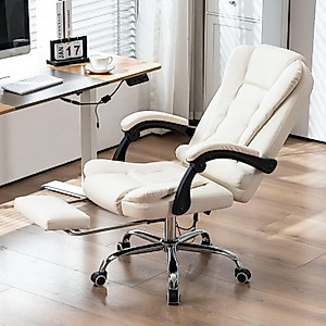 Belandi Massage Office Chair, Ergonomic Executive Computer Chair w/Foot Rest, PU Leather Executive Office Chair w/Heated, Padded Armrest, High Back Swivel Recliner for Office Home Study (White)