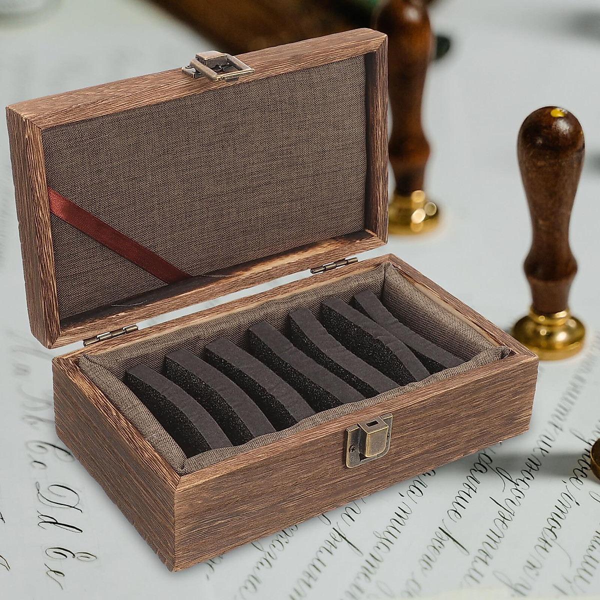 COHEALI Wooden Storage Box with Foam Liner Wax Seal Stamp Head Storage Box Wooden Coin Holder Jewelry Keepsake Chest Trinket Box for Earrings Necklace Bracelet