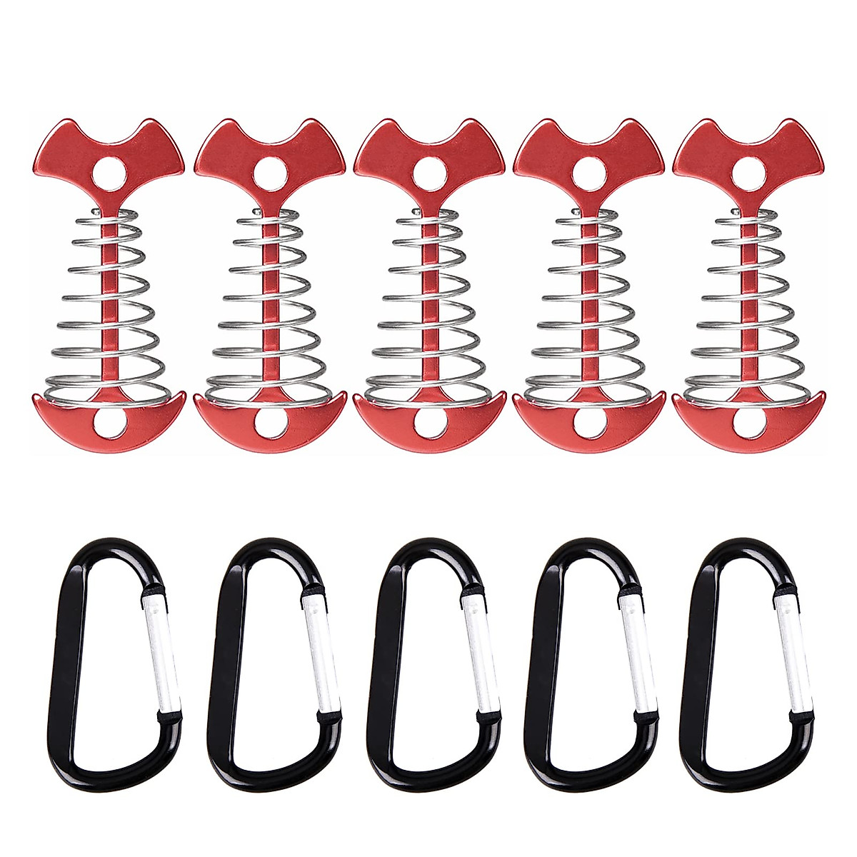 Azarxis Ultralight Tent Stakes Pegs with Carabiner Clips, Aluminum Fishbone Guyline Cord Adjuster Kit Tent Awning Anchor Nail for Gallery Road or Timber Deck