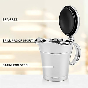 OVENTE Stainless Steel Gravy Boat, Double Insulated Sauce Jug with Hinged Lid, 14oz Ideal for Serving Cream or Salad Dressing at Family Dinner, Thanksgiving, Halloween and Christmas, Silver GB4541S