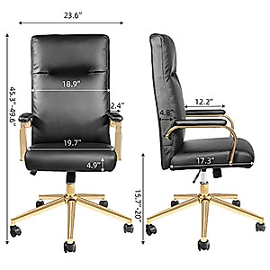 Toszn Executive Office Chair Gold, High Back Executive Office Chair with Back Support and Armrest, Leather Office Chair for Women, Desk Chairs with Wheels and Gold Legs, Black