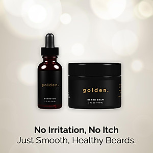 Golden Grooming Beard Oil & Balm Bundle for Men – Natural Growth Kit with Shea Butter – Tame, Moisturize & Style Your Beard (1 Pack)