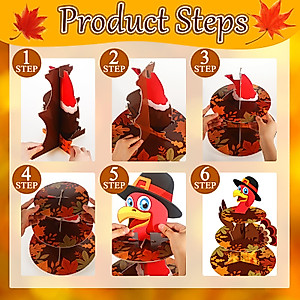 Uiifan Thanksgiving Day Cupcake Stand 3 Tiers Turkey Maple Leaf Cardboard Cake Dessert Holder Tower Cookie Trays for Fall Autumn Thanksgiving Decorations Party Supplies