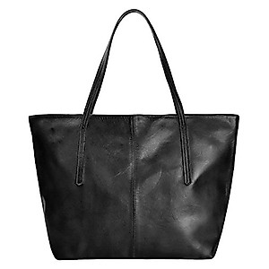 ZLYC Women Vintage Dip Dye Leather Tote Bag Handbag Large Zippered Shoulder Bag, Black