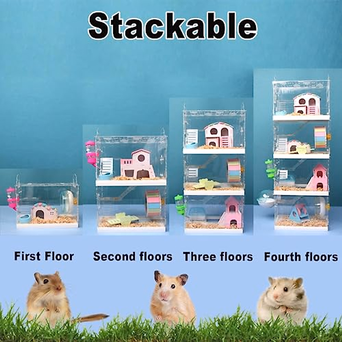 Hamster Transparent Tray Cage Acrylic Single Layer Villa Simple Cavie Guinea Pig Cage Pet Houses Habitats Supplies for Hamster Gerbils Dwarf Hamster Rat Guinea Pig (11.8 * 7.9 * 5.9)