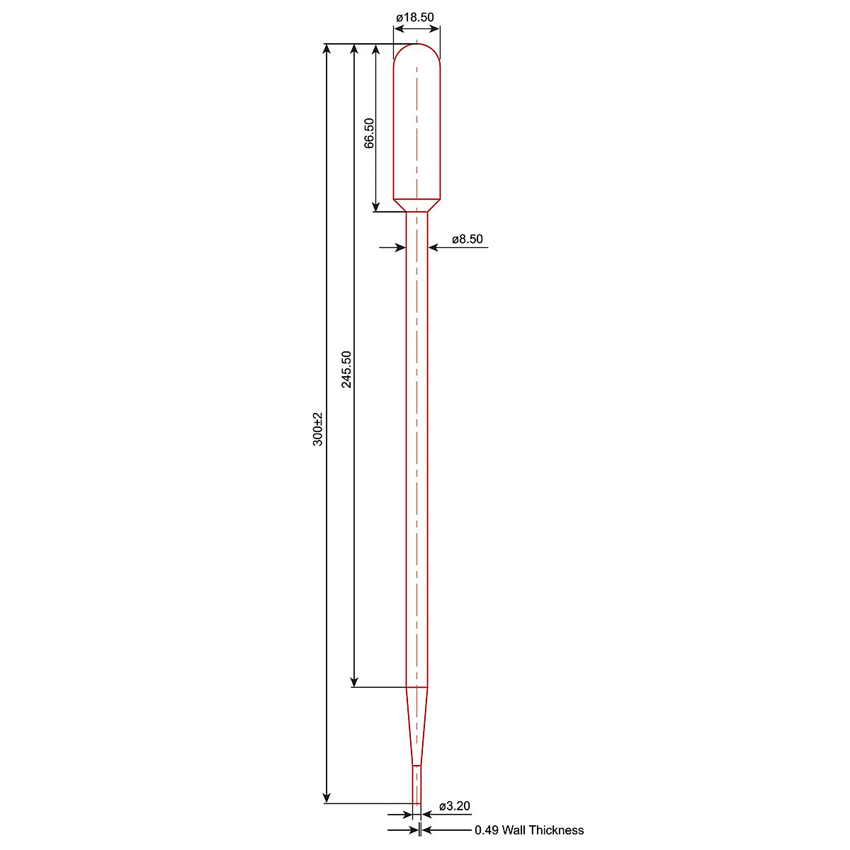 Globe Scientific 139050B Transfer Pipettes, 300mm Extra Long, 23.0mL Capacity, Pack of 100