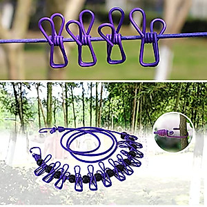 Zhoudafu 1 Pack Travel Clothesline for Hotel Room&Cruise Ship, Windproof Travel Laundry Line with 12 Clothespins, Portable Travel Clothes Line, Outdoor Camp Clothesline (Purple)