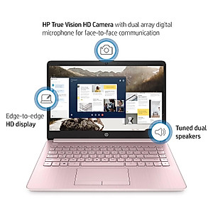 HP Portable Laptop (Include 1 Year Microsoft 365), 14’’ HD Display, 8GB RAM, 64GB eMMC, Intel Quad-Core N4120, Student and Business, Webcam, HDMI, Wi-Fi, RJ-45, Windows 11 Home, Pink