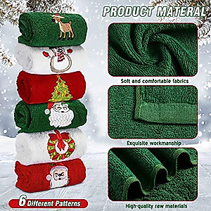 6 Pieces Christmas Decorative Hand Towels Embroidered Santa Reindeer Snowman Christmas Tree Dish Towels Soft Green Red White Fabric Bathroom Towels for Home Kitchen Bathroom Cleaning (Classic Style)