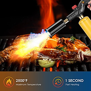 Aboutool Propane Cooking Torch, Torch Head for Propane Tank with Igniter Searing Torch for Sous Vide Charcoal Torch Lighter BBQ Grill Flame Thrower Campfire Starter (Propane Tank Not Included)