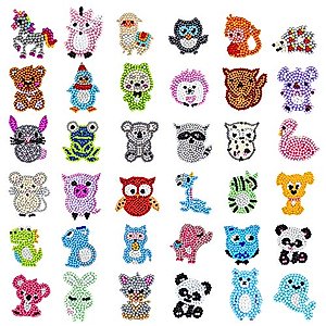 LASZOLA 36Pcs DIY Diamond Painting Stickers Kits for Kids, 5D Animal Sticker Paint with Diamonds by Numbers Kits Crafts Set for Children, Boys and Girls (Version 1)