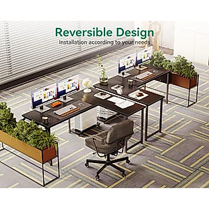 AODK L Shaped Desk, 50 Inch Computer Desk with Storage Bag, Reversible Home Office Desk with Host Stand, Black Corner Table for Bedroom Studio, Modern Wood PC Desk for Study Work