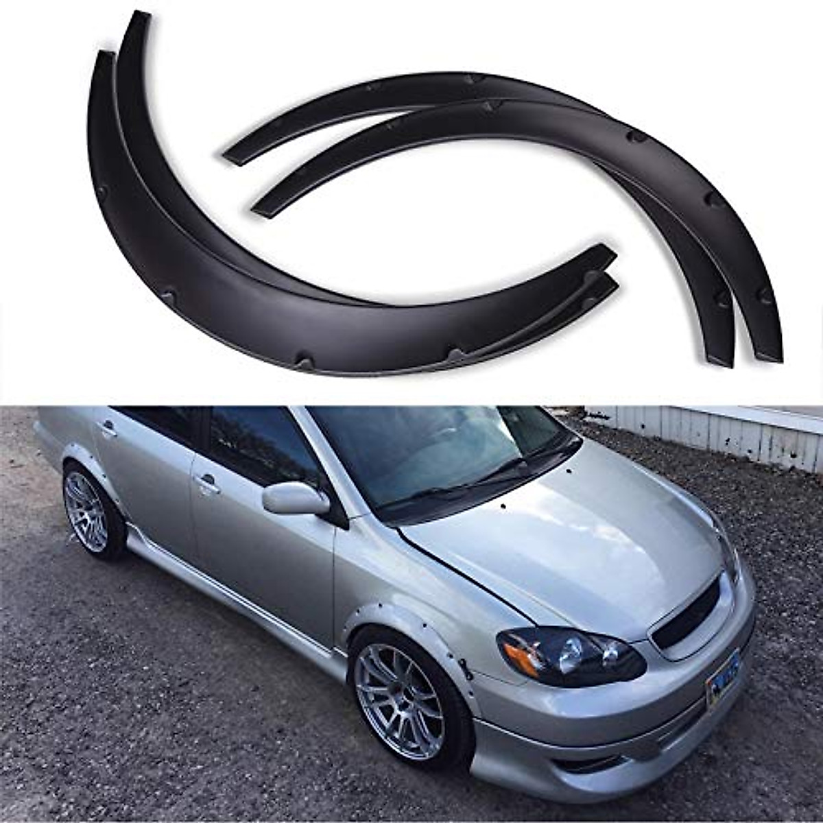4PCS Black Universal 2”/50mm Car Wheel Fender Flares Flexible Durable Extra Wide Auto Car Body Kit
