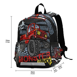 Glaphy Monster Truck Red Backpack for Kids, Boys and Girls, Toddler Backpack for Daycare Travel School, Preschool Bookbag with Chest Strap