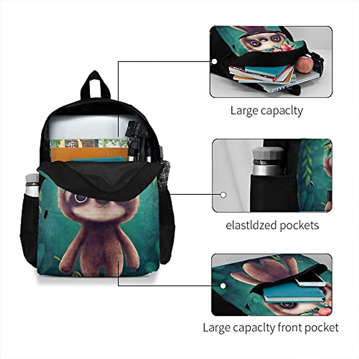 Cute Baby Sloth Tropical Flowers School Bag Travel Laptop Backpack Hiking Daypacks Large Capacity Shoulder Bag Briefcase Business Computer Backpack for Men Women Teens