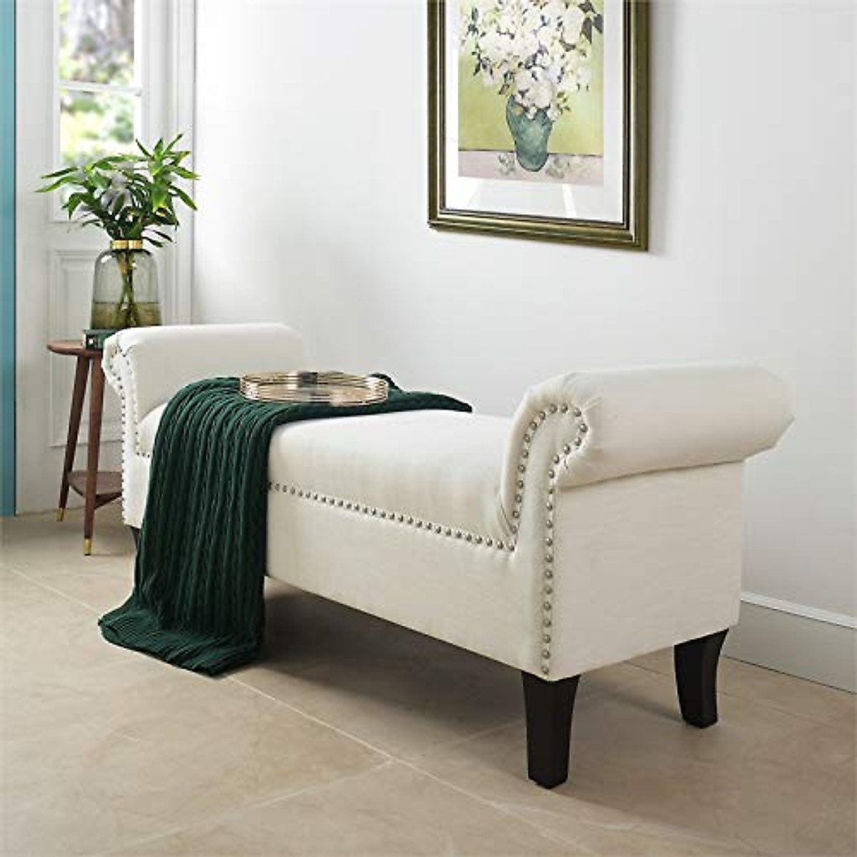 Jennifer Taylor Home Kathy Roll Arm Entryway Accent Bench, Bright White Polyester