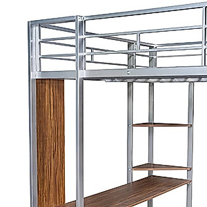 Harper & Bright Designs Full Size Loft Bed with Desk, Heavy Duty Metal Loft Bed Full with Shelves, Full Loft Bed Frame for Kids,Teens, No Box Spring Needed,Silver