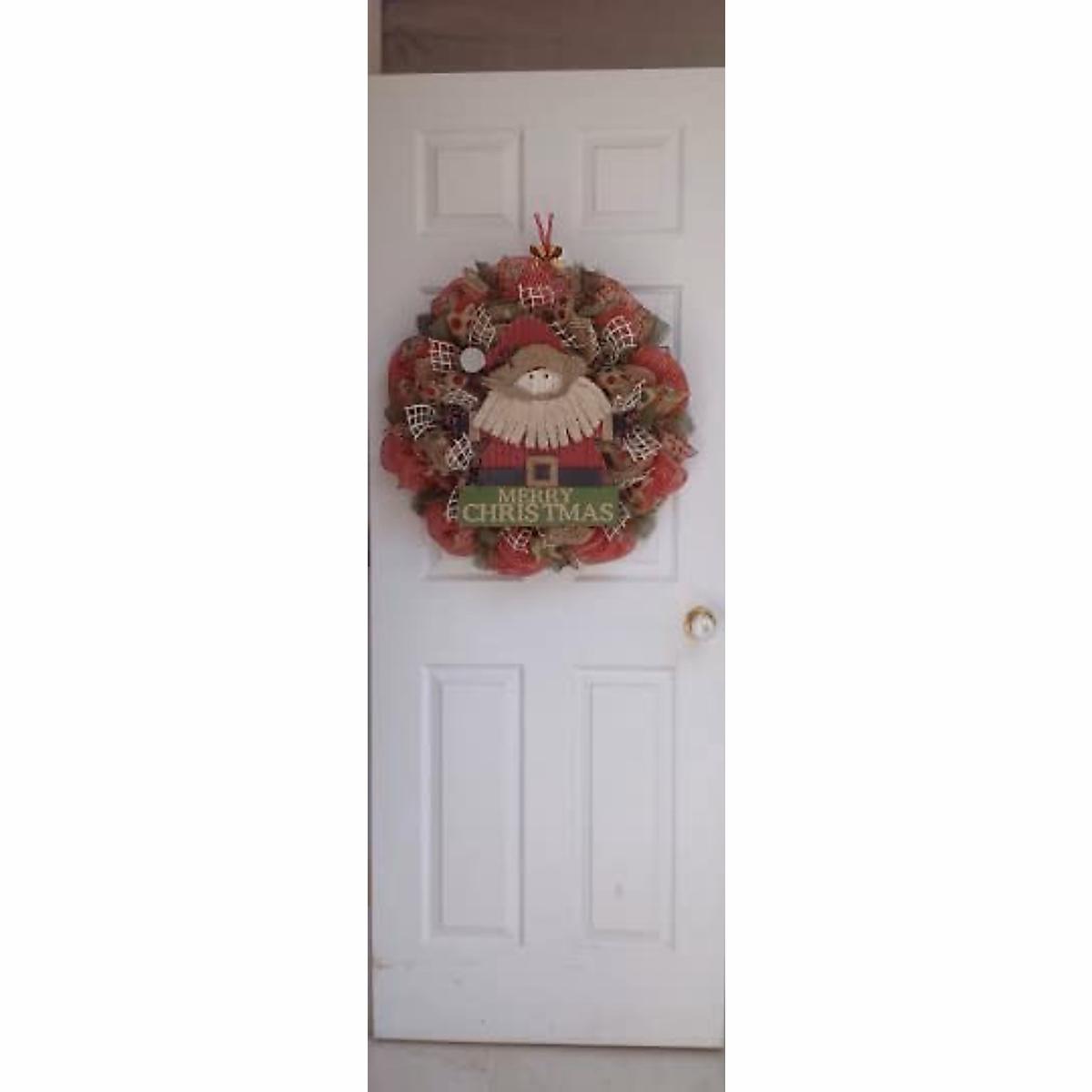 Country Rustic Santa Merry Christmas Deco Mesh Wreath