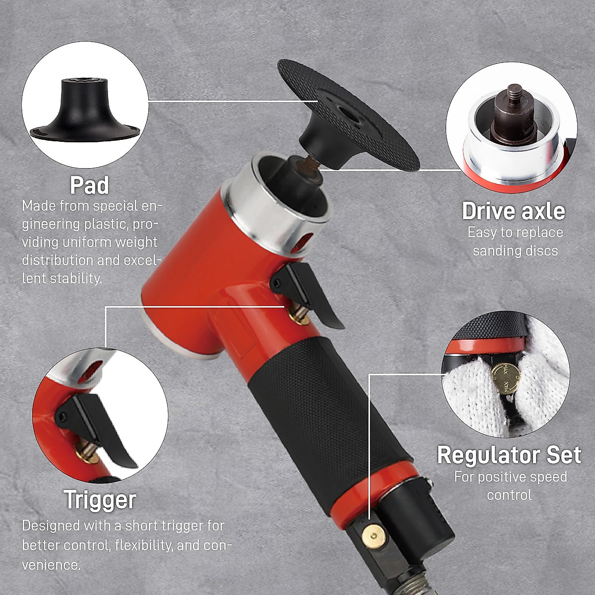 3inch Air Sander Angle Grinder with Roll Lock Wheel Set, Pneumatic Polishing Tool with 41pcs 3-inch sanding discs