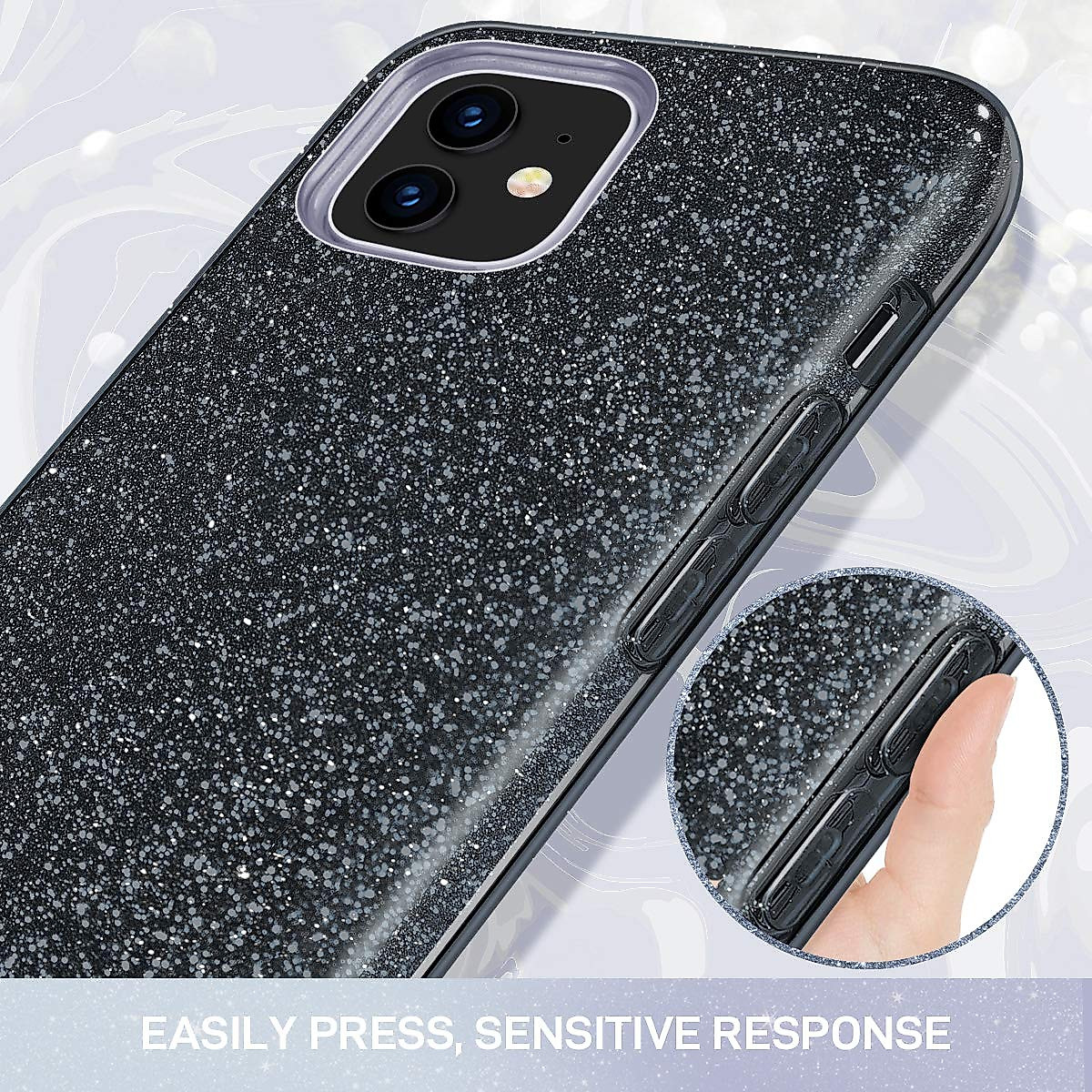 MILPROX Case Compatible for iPhone 11, Bling Sparkly Glitter Luxury Shiny Sparker Shell, Protective 3 Layer Hybrid Anti-Slick Slim Soft Cover for iPhone 11 6.1 inch (2019)-Black