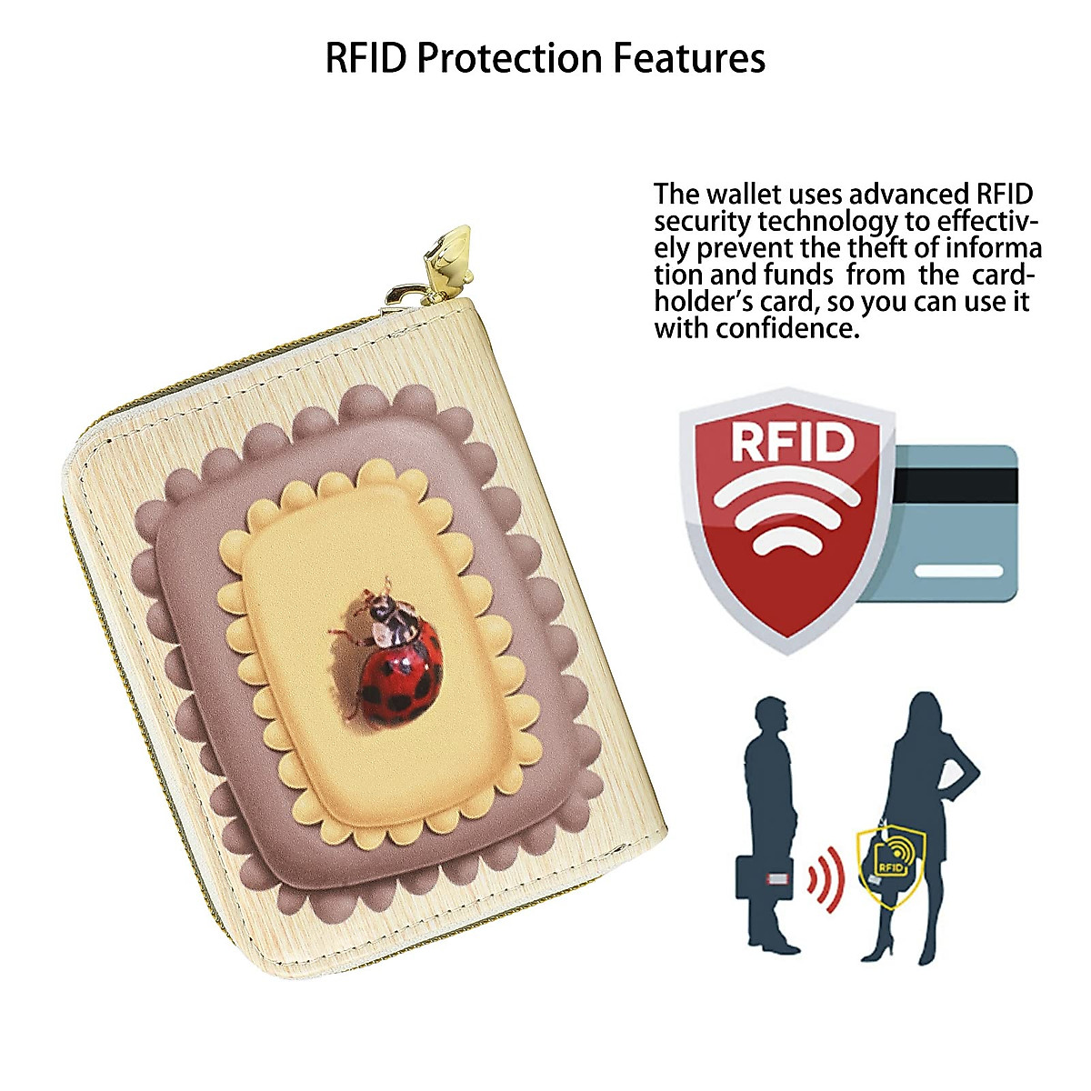 ENYISDAN RFID Blocking Leather Womens Wallet with Credit Card Case Zipper Pocket Small Credit Card Wallet Organizer Travel (Nebula)(Ladybug Pack Product Features.)