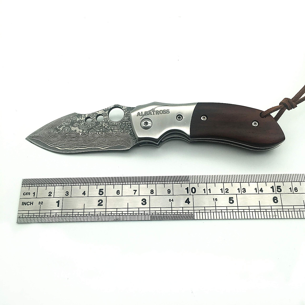 ALBATROSS HGDK007 EDC Sharp Damascus Folding Pocket Knife with Liner Lock-Cote D'Ivoire Sandalwood Handle,Gifts/Collections