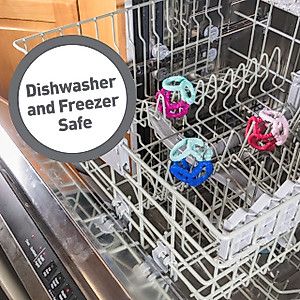 OgoBolli Gummi Teething Ring Textured Sensory Ball Toy for Babies & Toddlers - Stretchy, Soft Non-Toxic Silicone - Age 6+ Months - Blue Blueberry