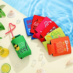 12 Packs Scalloped Can Cooler Sleeve Funny Beer Can Cooler Covers Beach Themed Beer Sleeve Insulated Neoprene Can Cooler Sleeve for Beer Beverages Cans and Bottles Summer Party Favors
