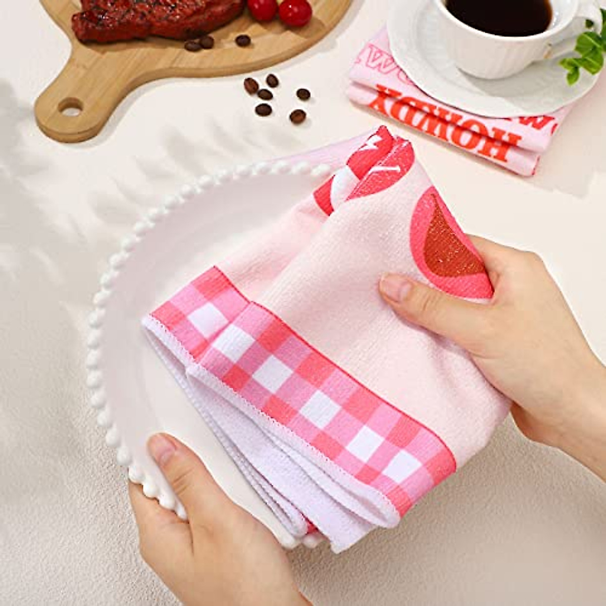 Oudain Set of 4 Pink Kitchen Towels Preppy Howdy Microfiber Dish Towels 16 x 24 Inch Smile Face Leopard Lightning Howdy Pink Decorative Hand Tea for Face Kitchen Bathroom College Dorm