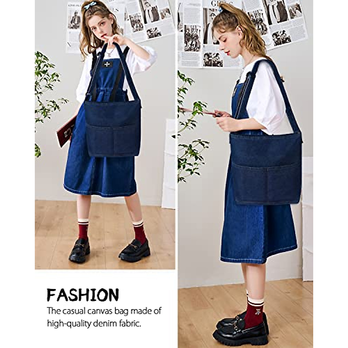 LHMTQVK Tote Bag Denim Shoulder Bag Denim Purse Crossbody Hobo Bag Denim Handbag Beach Bag for Teen Girls Women (Dark Blue)