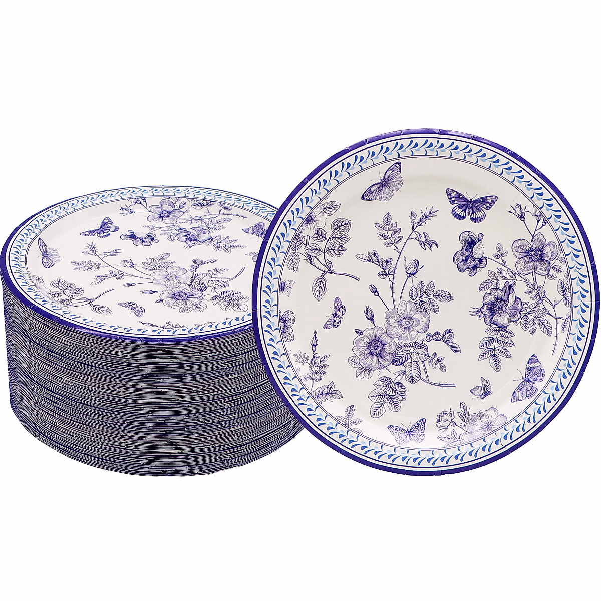 40 Pcs Floral Blue & White Flower Party Supplies White & Blue Floral Paper Plates 7" Wedding Party Plates for Floral Party Theme Bridal Shower Baby Shower Tea Party Floral Birthday Party Decorations