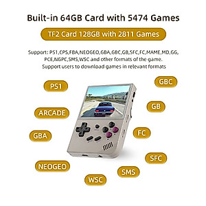RG35XX Handheld Game Console 3.5 Inch IPS Screen Retro Games Consoles Classic Emulator Retro Handheld Games Consoles Preinstalled Video Games System 64G with Portable Case Gray