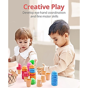 JoyCat Ice Cream Preschool Learning Activities Counting and Color Sorting Set Stacking Toys for Kids 3-5, Stacking Fine Motor Skills Toys, 65PCS Math Manipulatives Learning Resources Toys