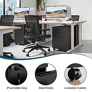 STARY 3 Drawer Wood Fully Assembled Except for Casters Black Rolling Lock Under Desk File Cabinet on Wheels