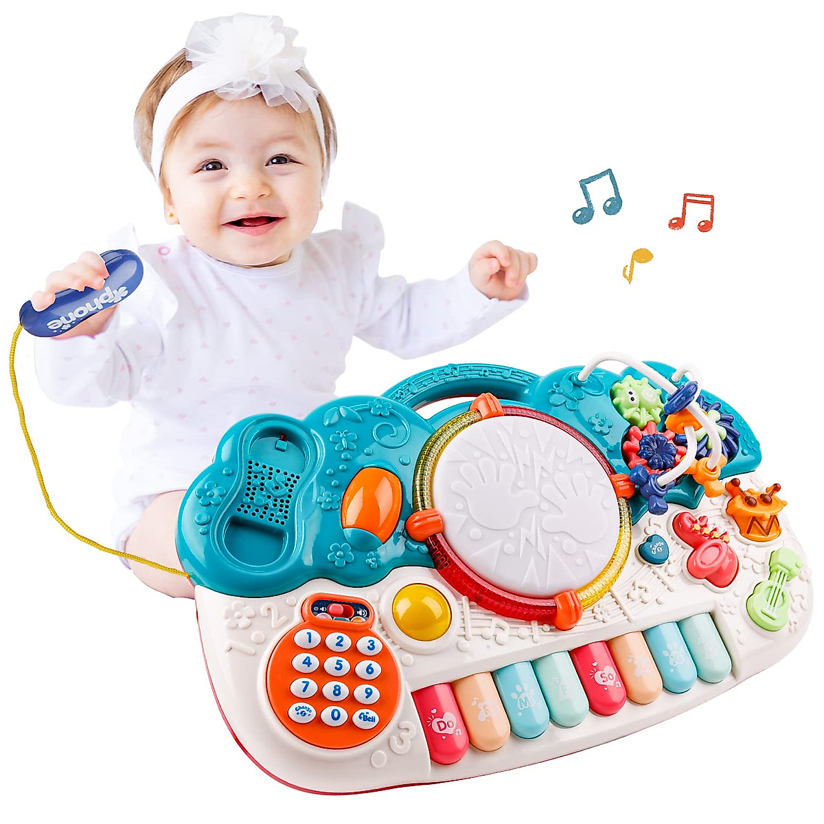 M SANMERSEN Baby Piano Toys 12 to 18 Months - Musical Toy for Toddlers 1 2 3 Years Old Light Up Babies Toy 6-in-1 Keyboard Piano Phone Drum Set Infant Toy Boys Girls First Birthday Gifts