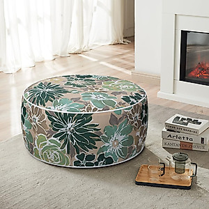 Magpie Fabrics Inflatable Stool Ottoman Pouf D20 xH9, Outdoor Round Footrest Footstool with Foot Pump, Portable for Patio Garden Travel Camping - Green Floral