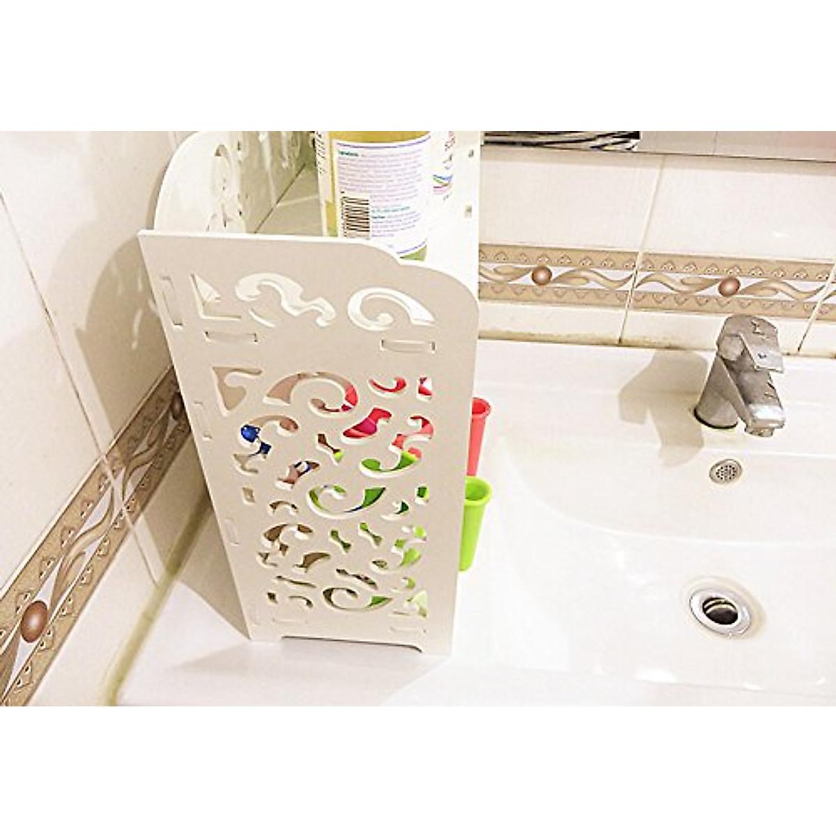 Countertop Bookshelf Wood Display Shelf Desktop Organizer Office Storage Rack Stand Shelf Decor White Desk Dresser Organizer for Desktop, Tabletop or Counter