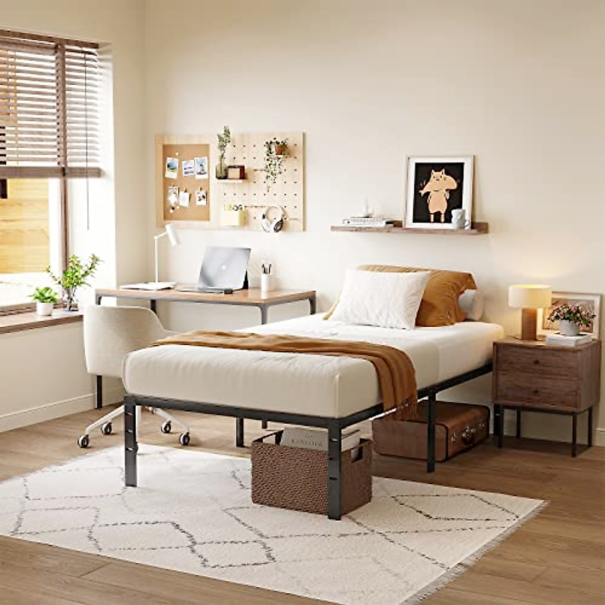 Vengarus 18inch Tall Heavy Duty Twin Bed Frame No Box Spring Needed, Metal Platform Bed Frame Twin with Steel Slat, Easy Assembly, Noise Free, Black