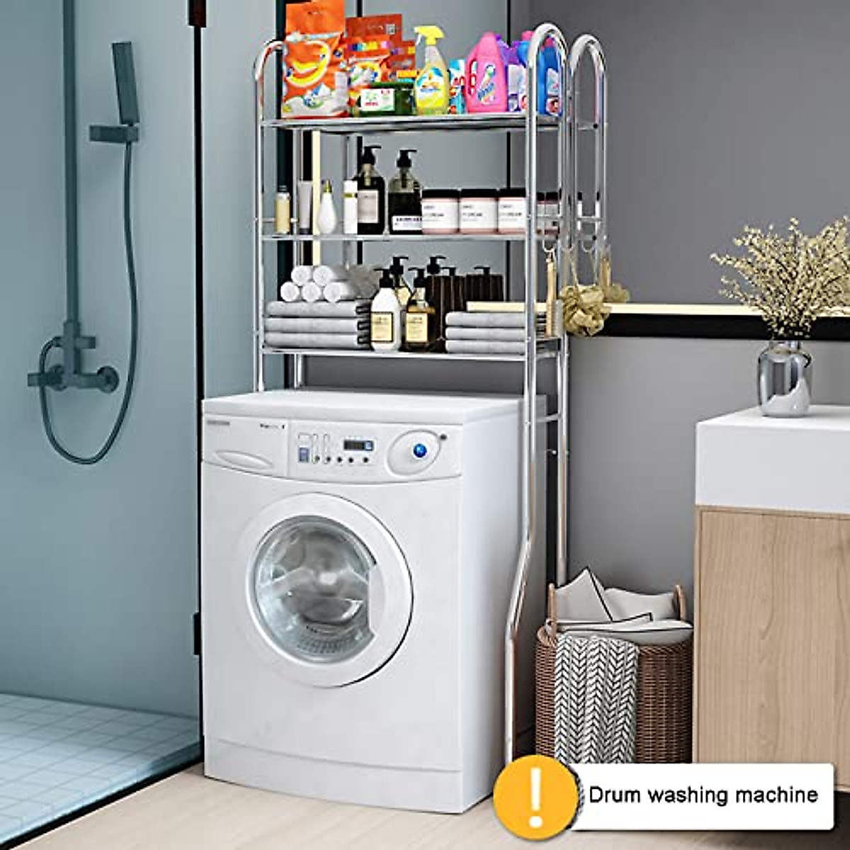 3-Tier Stainless Steel Bathroom Space Saver Storage Shelf, Shelving Unit Over Washing Machine, Laundry Room Organizer Over The Washer Dryer Toilet