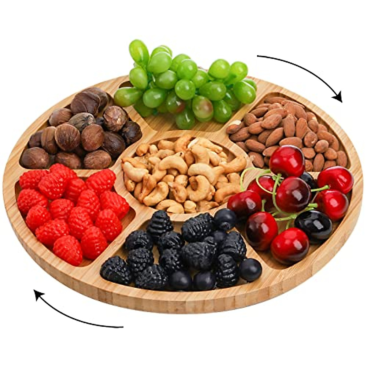 Dicunoy Divided Serving Tray, 13'' Veggie Tray Container Bowls, Lazy Susan Relish Sectional Snack Tray with 7 Moveable Compartment for Candy, Appetizer, Fruit, Nuts, Parties