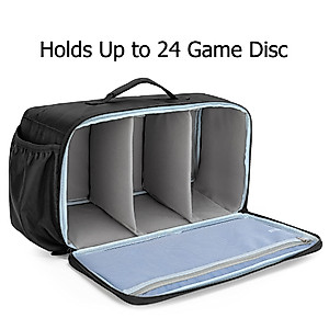 CURMIO Game Disc Storage Bag Holds Up to 24 Discs, Game Disk Travel Case Compatible for PS5/PS4/PS4 Pro/PS3/Xbox One/Xbox 360//Xbox Series X/S, Blue Stripe(Bag Only)