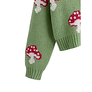 SweatyRocks Girl's Cute Graphic Print V Neck Sweater Button Down Knitted Cardigan Top Green 11-12Y